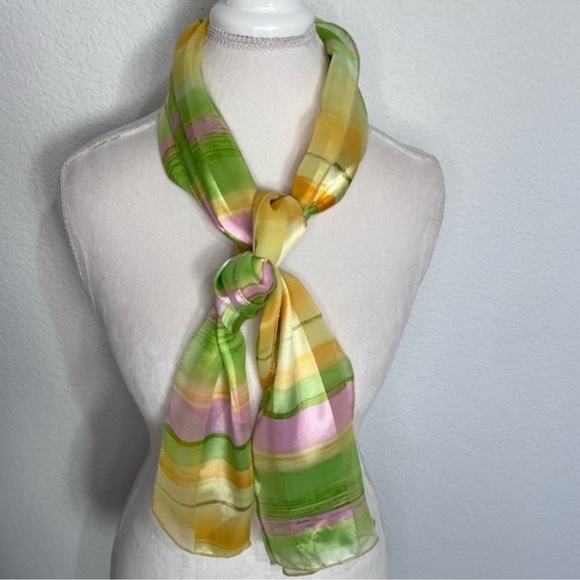 Vintage | Accessories | Vintage Retro Satin Sheer Multi Colored Scarf Hair Wrap | Poshmark